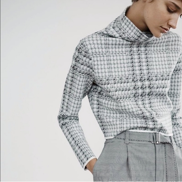 Club Monaco | Sweaters | Club Monaco Gray White Plaid Funnel Neck ...